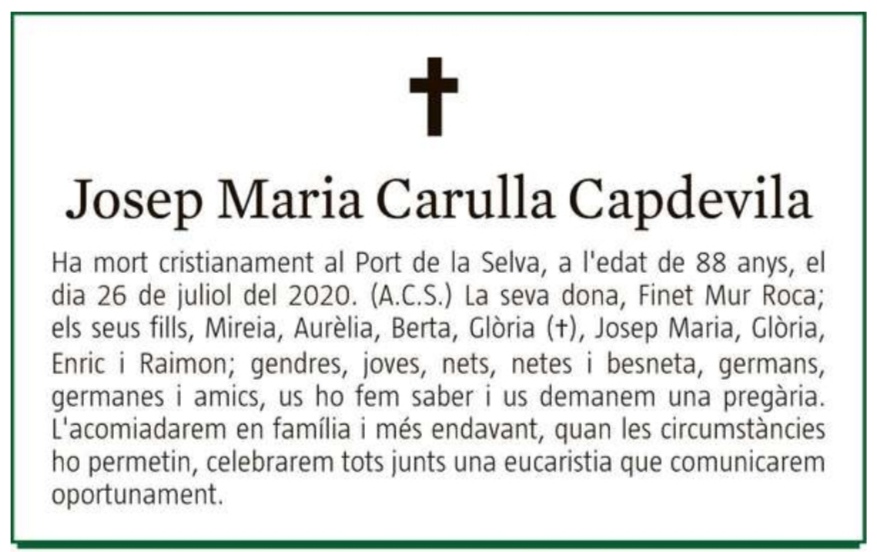 ÚLTIMA HORA: Ha mort el bellaterrenc Josep Maria Carulla Capdevila ...